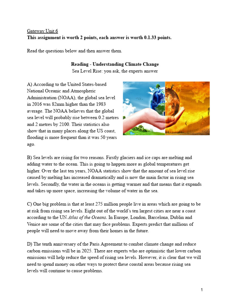 Gateway Unit 6, Understanding Climate Change | PDF | Sea Level Rise ...