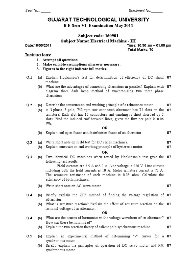 Electrical Machine Exam Paper 2011 | PDF | Science & Mathematics