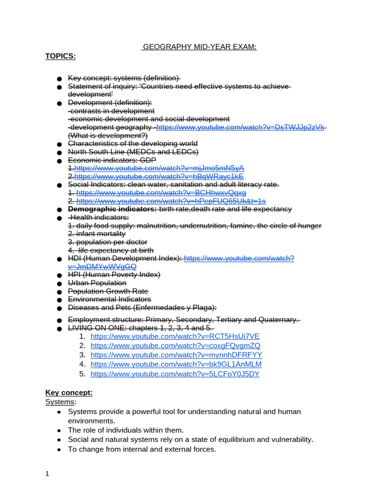 Geography Mid-Year Exam: Development Systems | PDF | Malnutrition ...