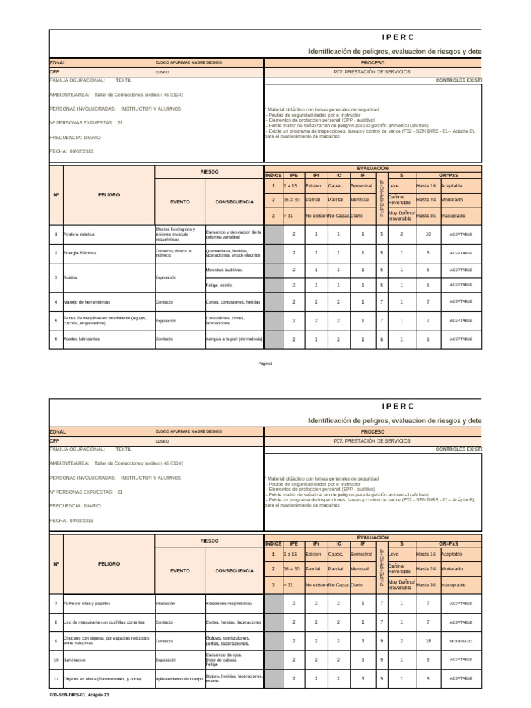 Matriz IPERC | PDF | Seguridad y salud ocupacional | Especialidades Medicas
