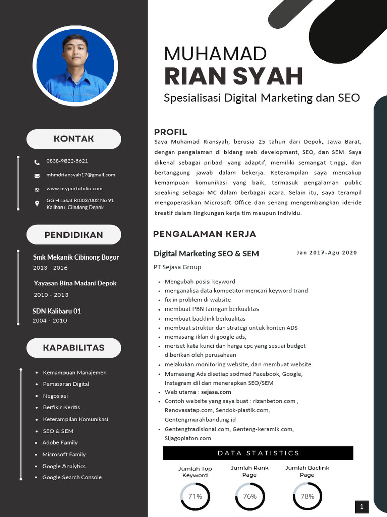 CV Resume & Surat Lamaran Muhammad Riansyah | PDF