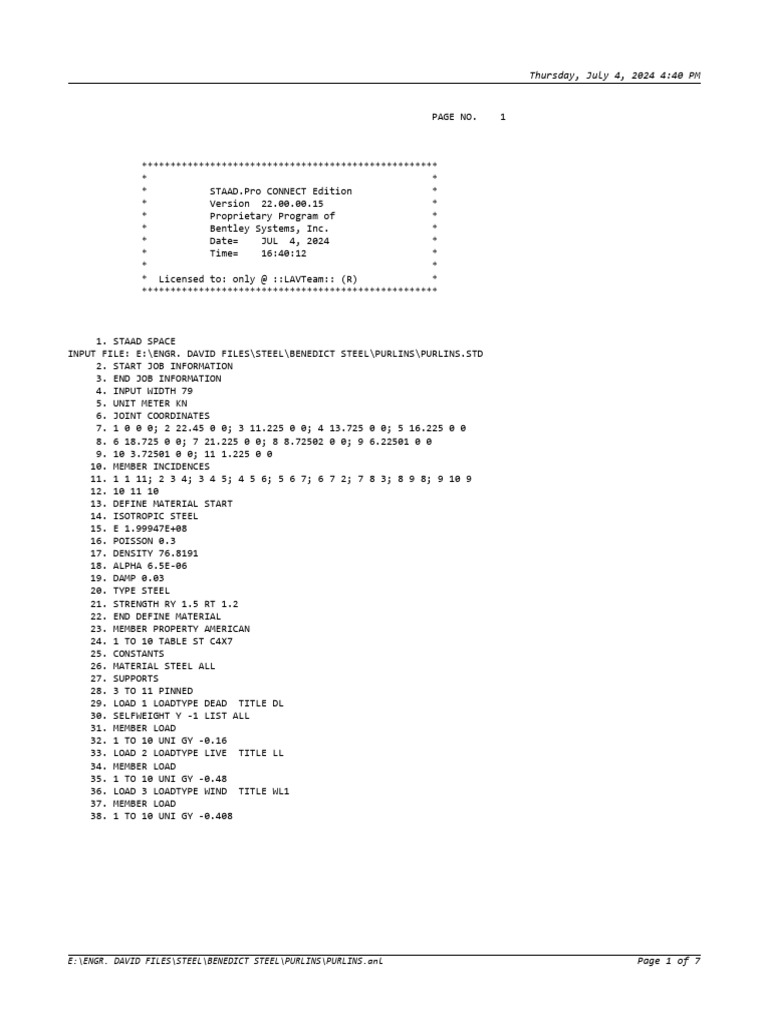 Purlins Staad Output Bennedict Group | PDF | Stiffness