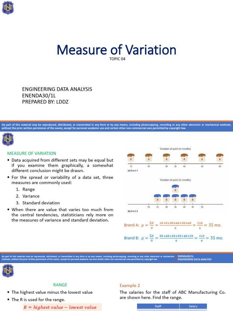 ENENDA30 - TOPIC 04 - Measure of Variation | PDF | Standard Deviation | Variance