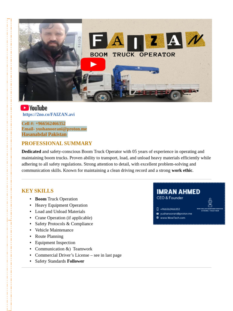 BOOMTRUCK OPERATOR-faizan | PDF | Truck | Heavy Equipment