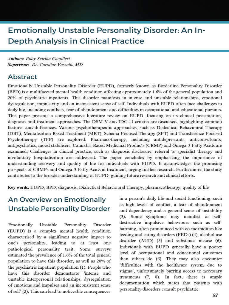 Emotionally Unstable Personality Disorder An Indepth Analysis in ...