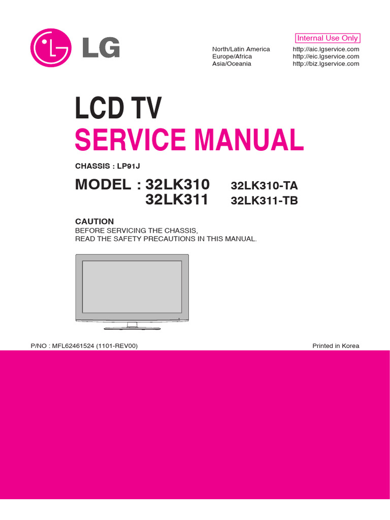LG 32lk310-Ta 32lk311-tb Chassis lp91j mfl62461524 1101-Rev00 | PDF ...