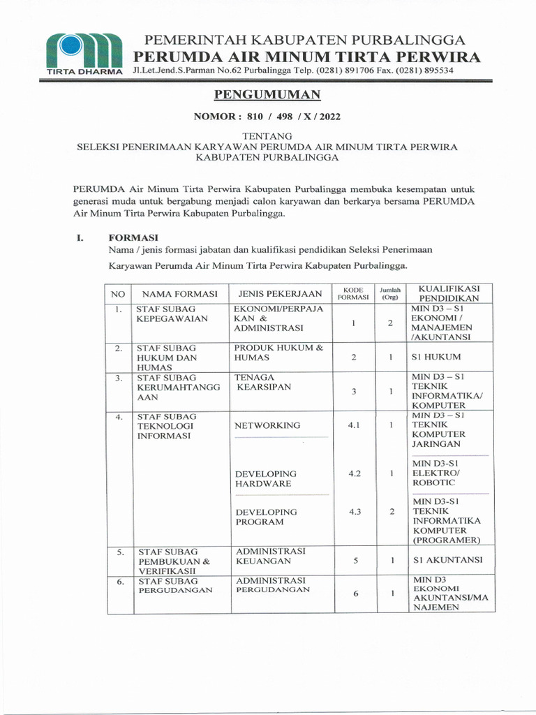 Pengumuman Rekrutmen | PDF
