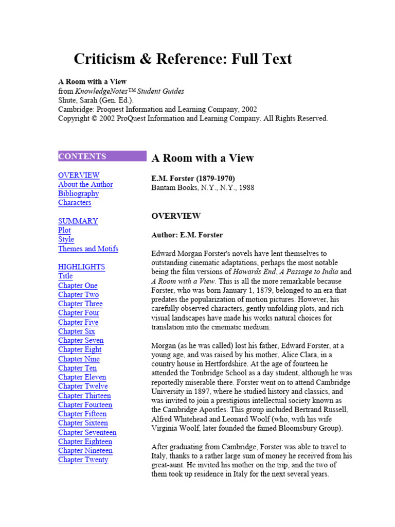 Study Guid | PDF | E. M. Forster | A Room With A View
