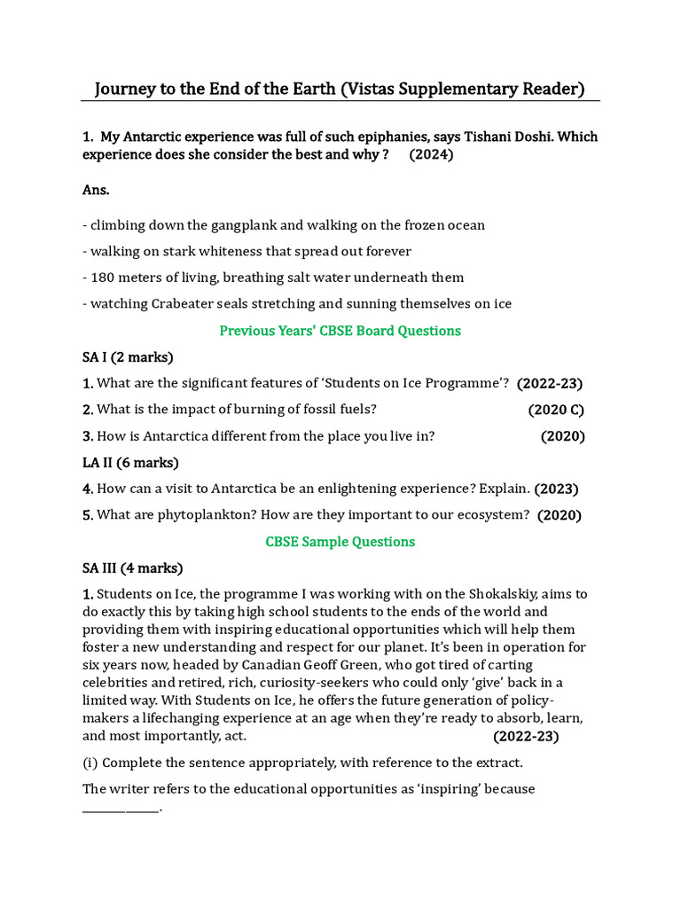 Vistas Class 12 Secret Pyqs | PDF | Oceans | Climate Change