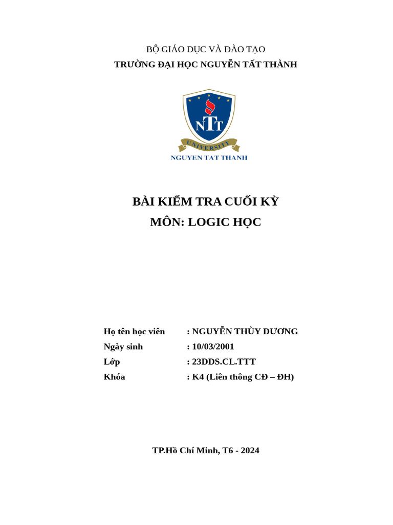 BTGK Logic - Nguyễn Thùy Dương 2001 | PDF