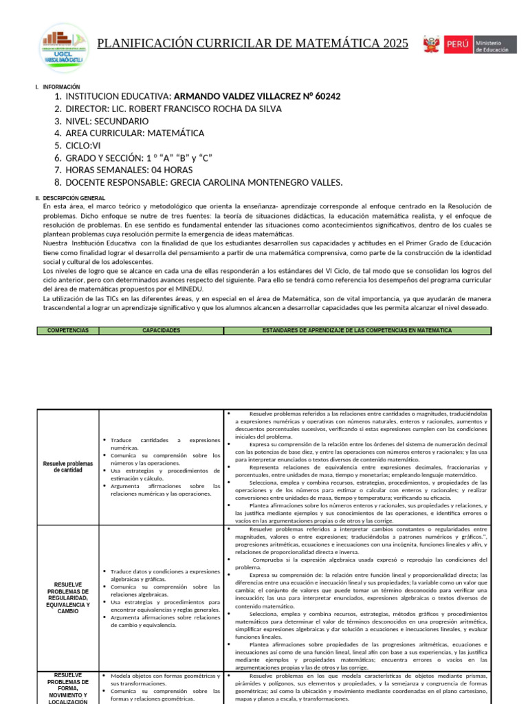 1ro Programacion Anual Matemática | PDF | Números | Ecuaciones