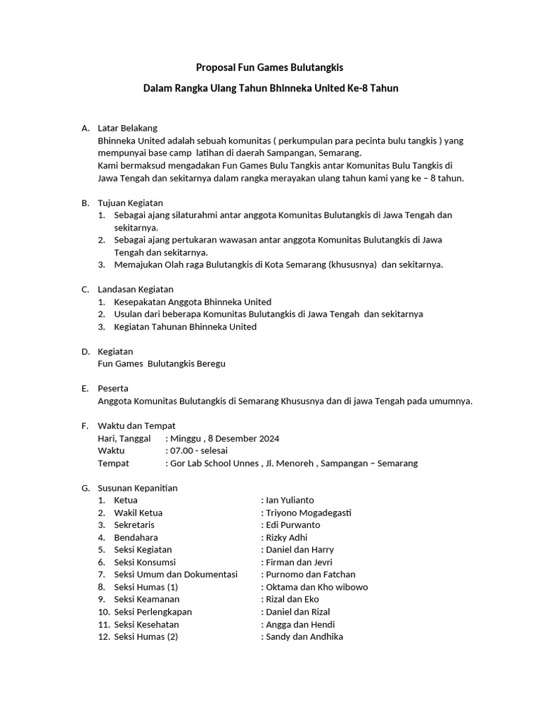 Proposal Fun Games Anniversary Bhinneka 2024 | PDF