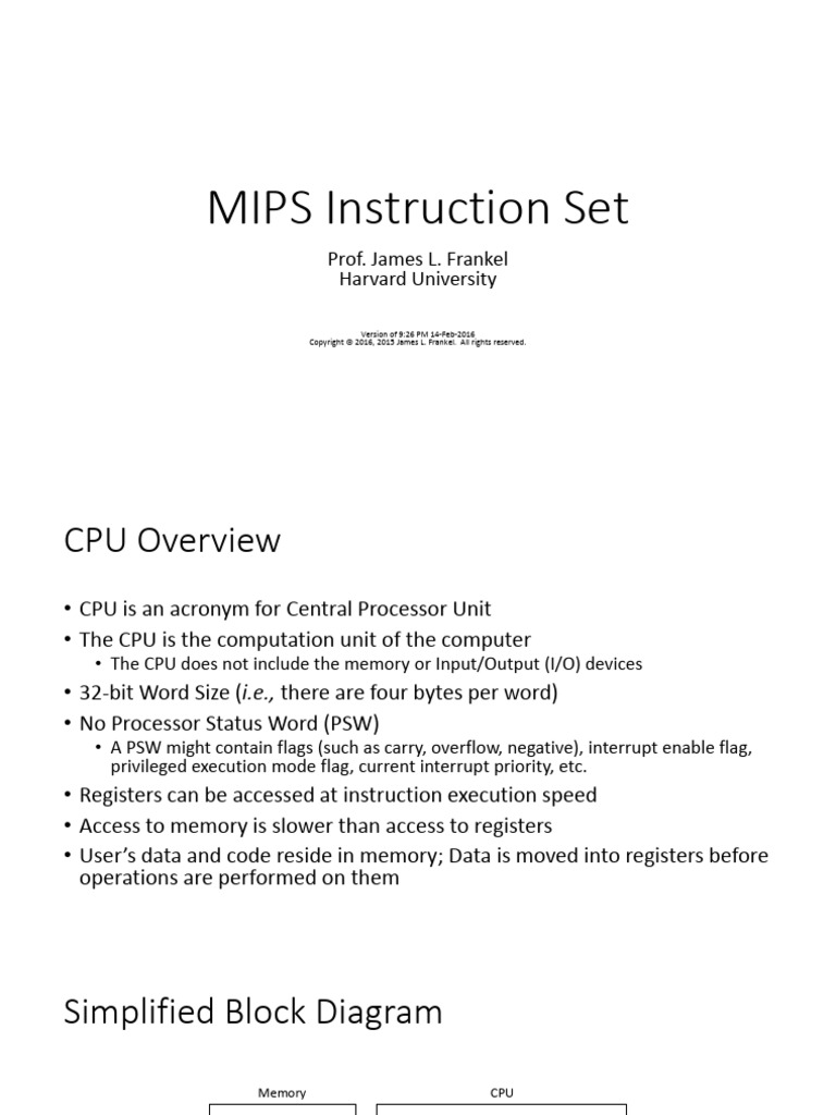 Mips Instruction Set | PDF | Central Processing Unit | Computer Programming Mips Instruction Set | PDF | Central Processing Unit | Computer Programming