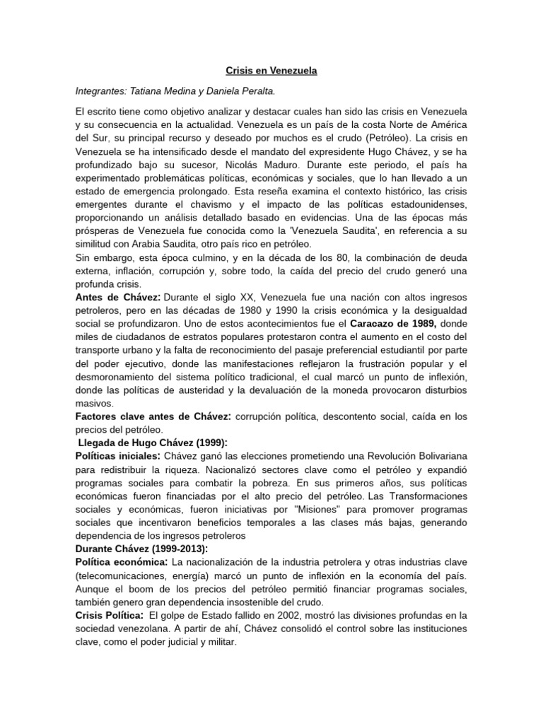 Crisis actual en Venezuela: análisis y causas | PDF | Venezuela | Hugo ...