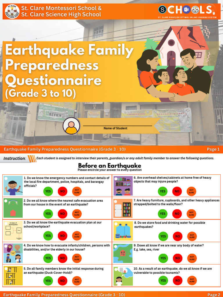 Earthquake Family Preparedness Questionnaire Grade 3 To 10 | PDF ...