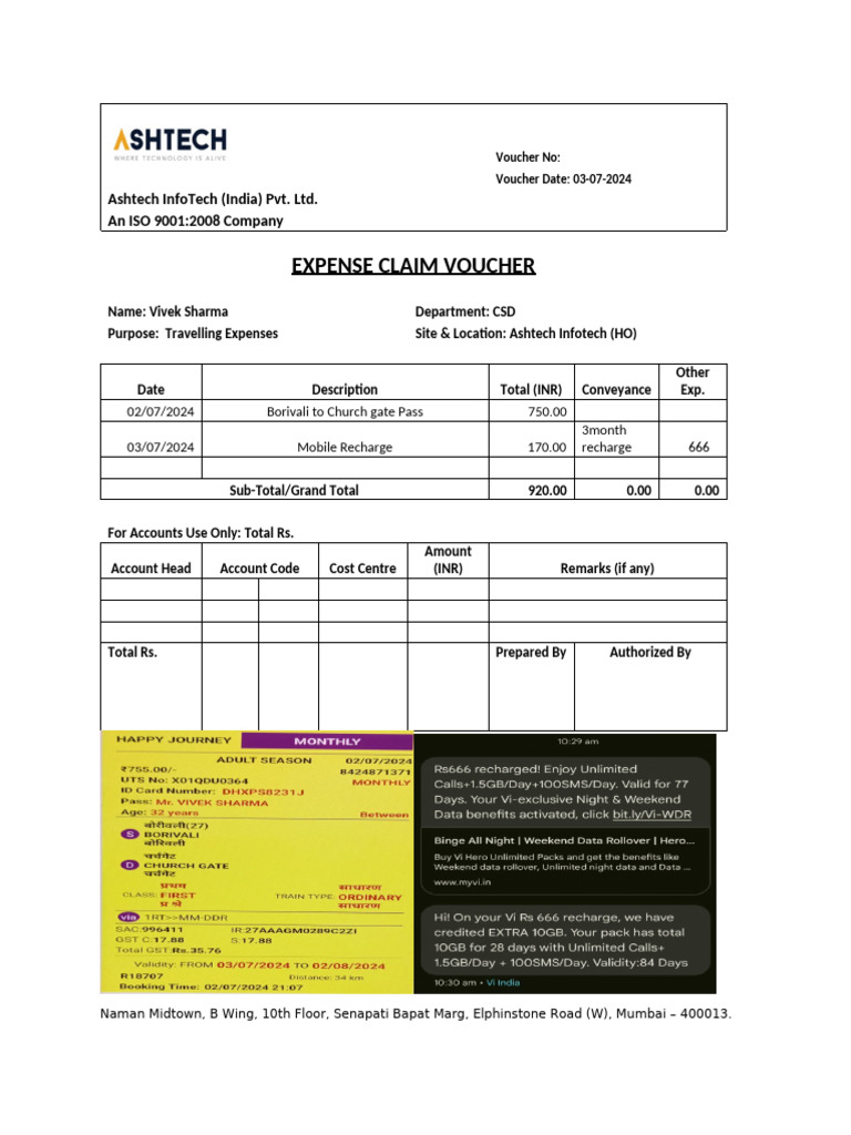 Vivek Sharma Voucher Claim | PDF
