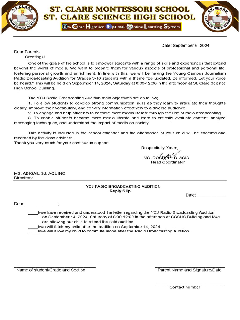 YCJ Letter RADIO BROADCASTING 2024 | PDF | Communication | Human ...