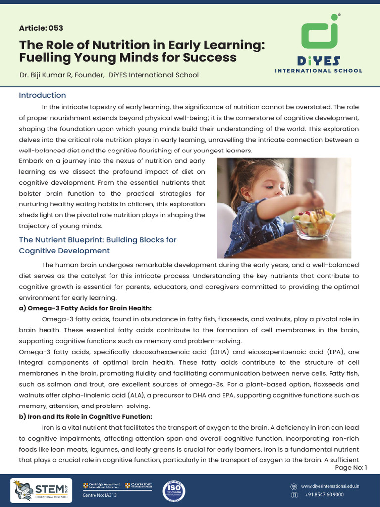 The Role of Nutrition in Early Learning Fuelling Young Minds For ...
