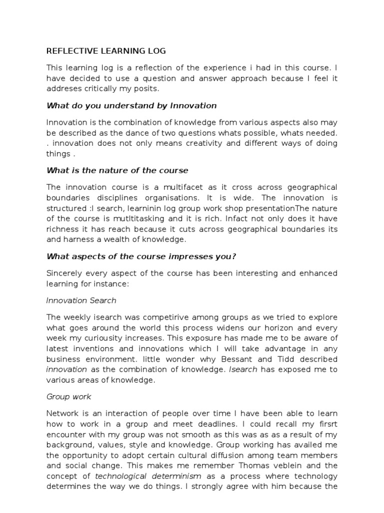 Reflective Learning Log | PDF | Innovation | Theory