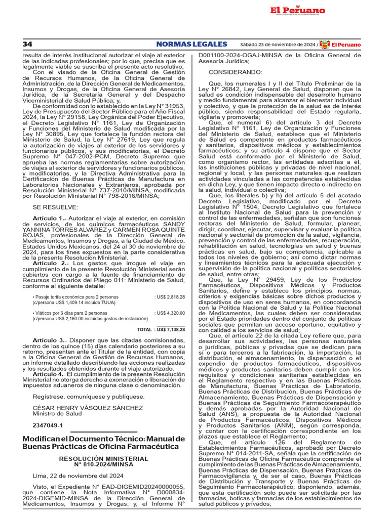 RM 810-2024-Minsa Modificatoria Bpof | PDF | Farmacia | Farmacéutico