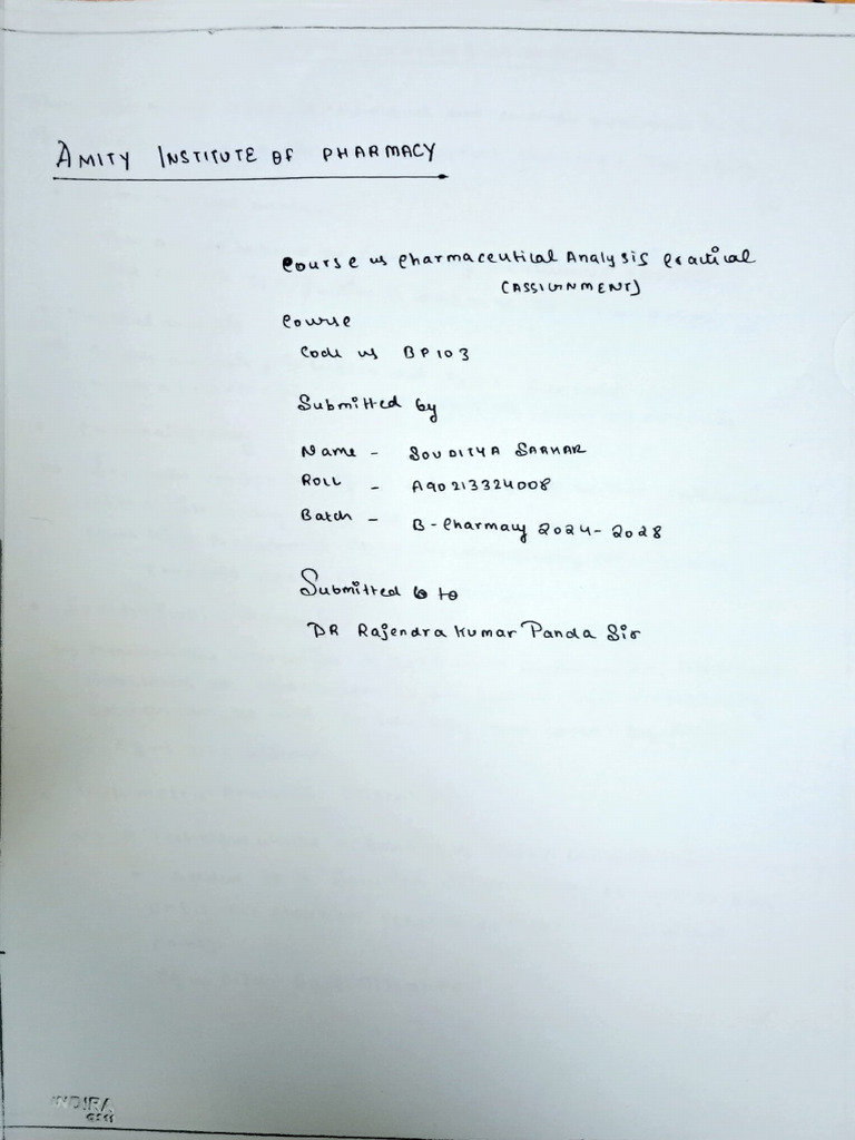 Pharmaceutical Analysis 1 Assignment | PDF