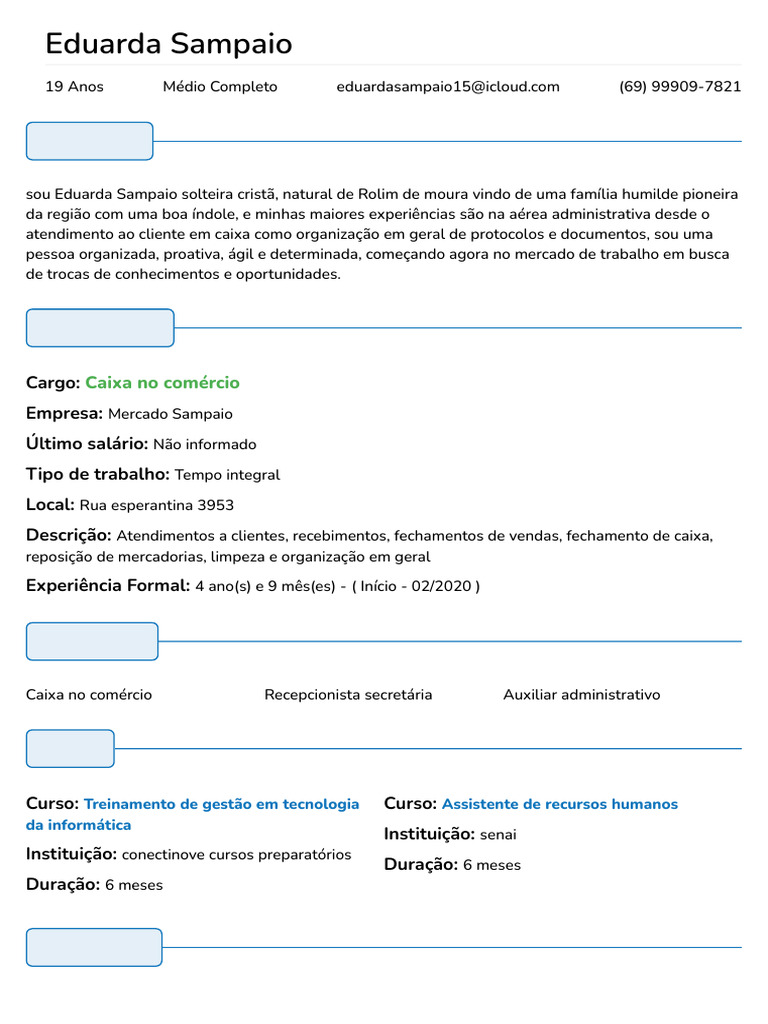 Curriculo Eduarda Sampaio | PDF