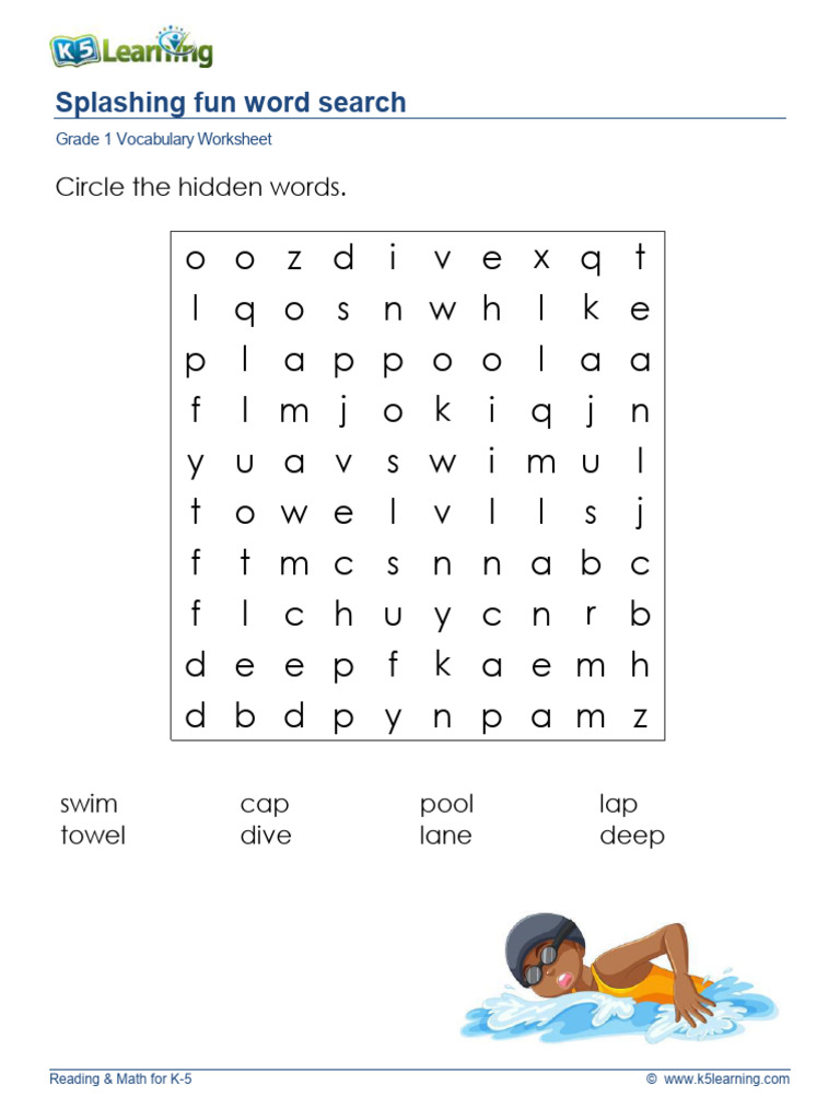 Grade 1 Splashing Fun Word Search Lowercase | PDF
