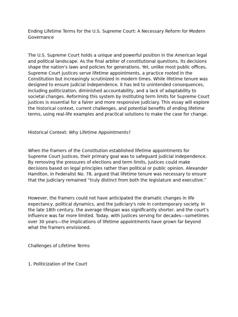 Reforming Supreme Court Lifetime Terms | PDF | Supreme Court Of The ...