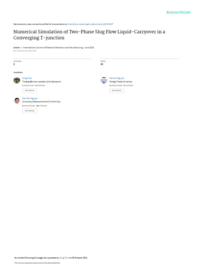 Numerical Simulation of Two-Phase Slug Flow Liquid | PDF | Fluid Dynamics | Numerical Analysis