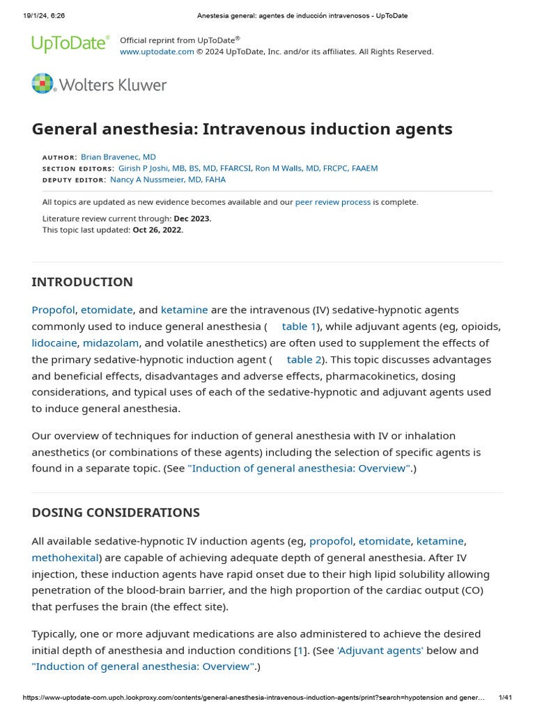 IV Induction Agents in General Anesthesia | PDF | Anesthesia | Medical ...