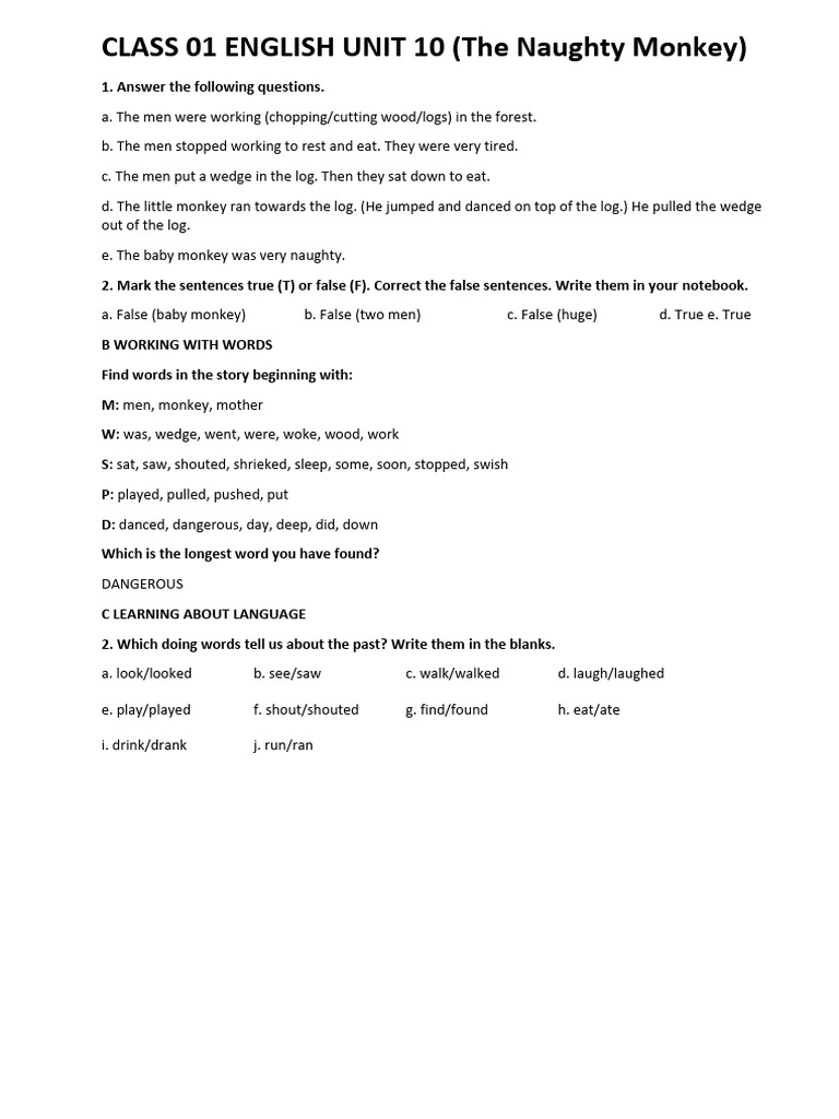 Class 01 English Unit 10 | PDF