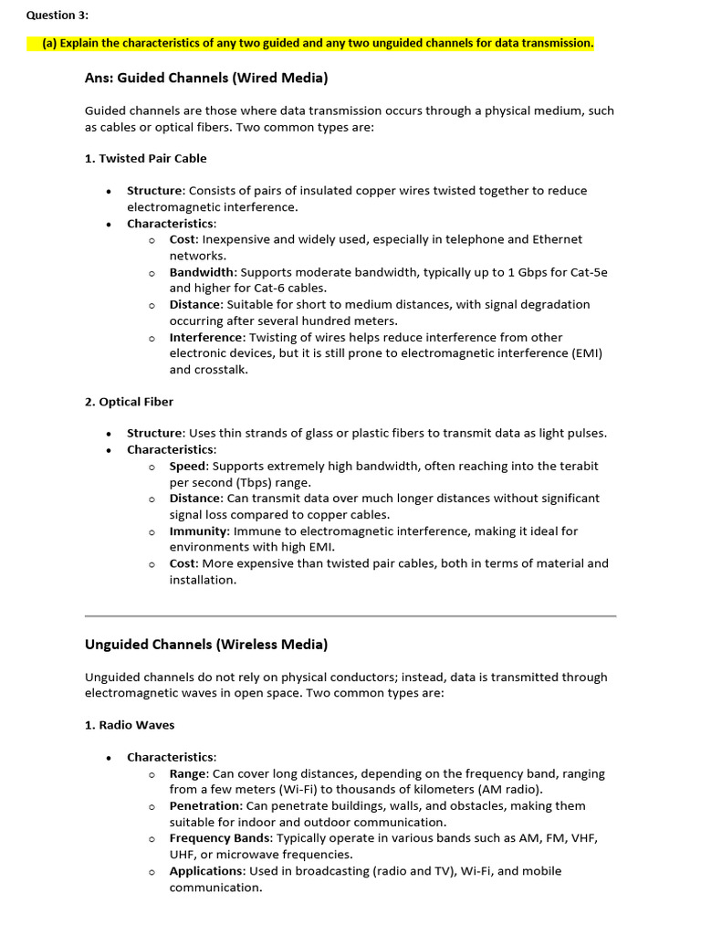 BCS-111 Q-3 | PDF | Transmission Medium | Computer Network