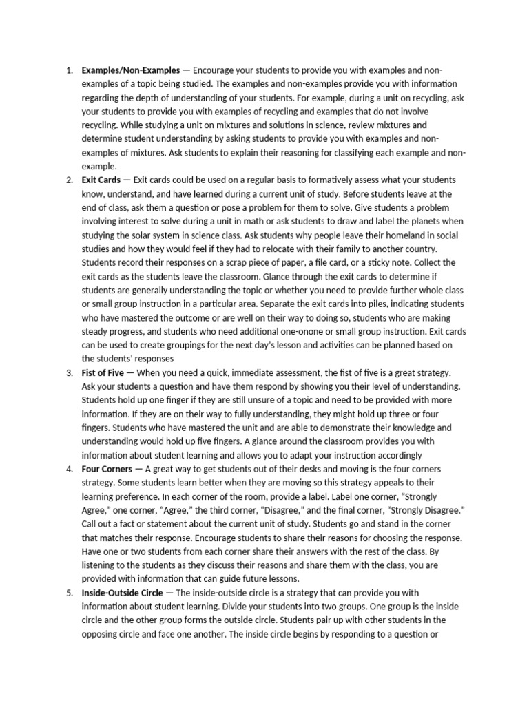 Formative Assessments Strategies | PDF | Question | Reading Comprehension