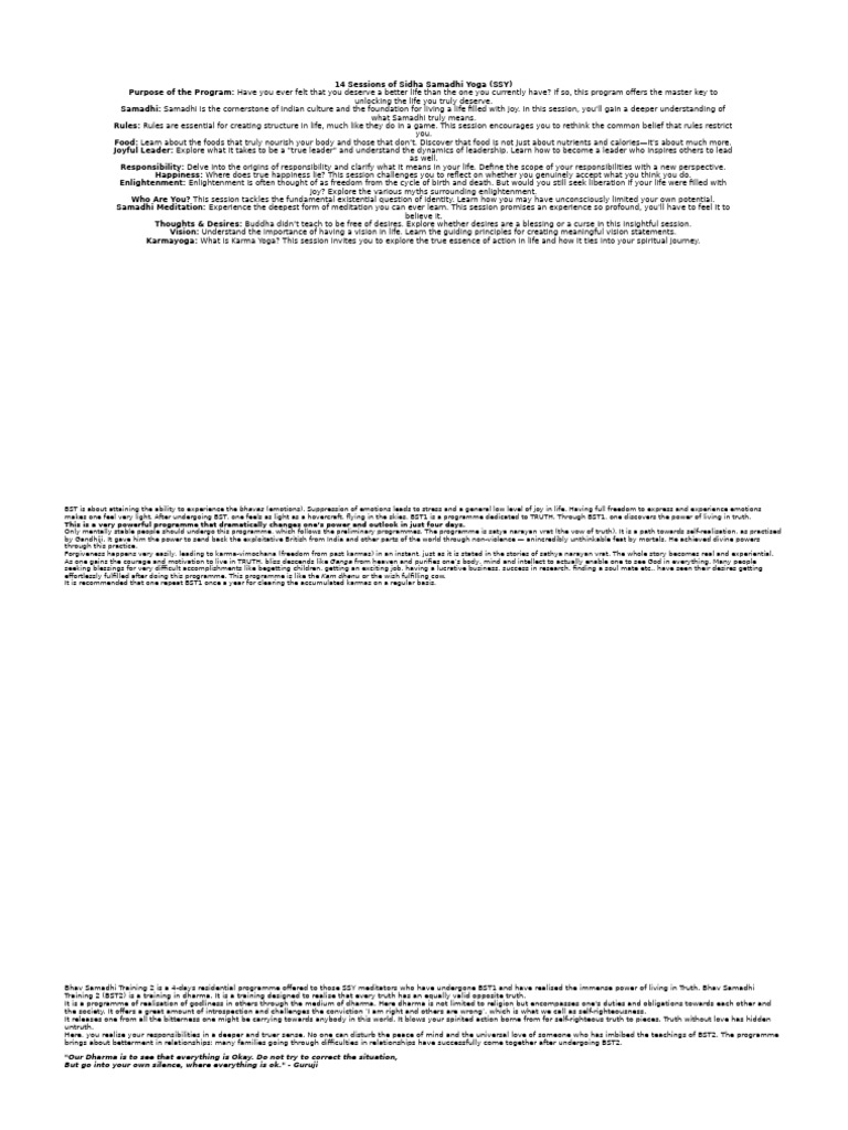 14 Sessions of Sidha Samadhi Yoga (SSY | PDF | Indian Philosophy