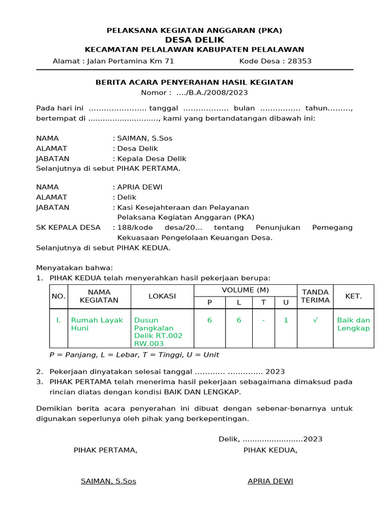 BA. Serah Terima Pekerjaan | PDF