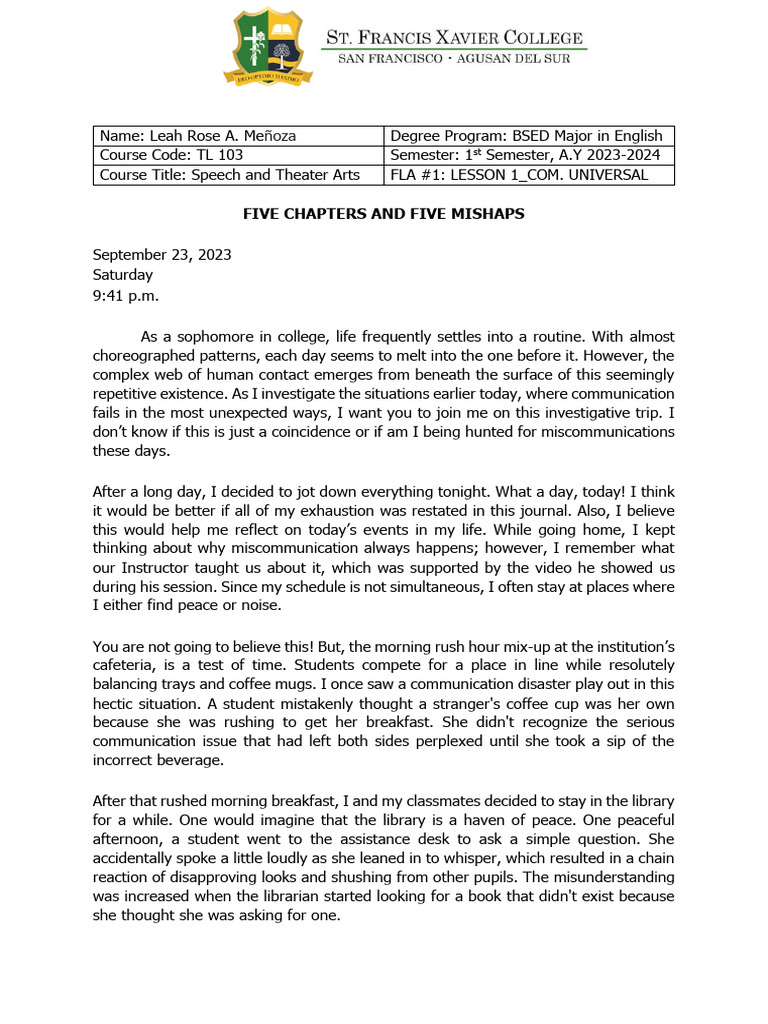 TL 103 - Meñoza - Task2 - Reflection Paper Uni. Com. | PDF