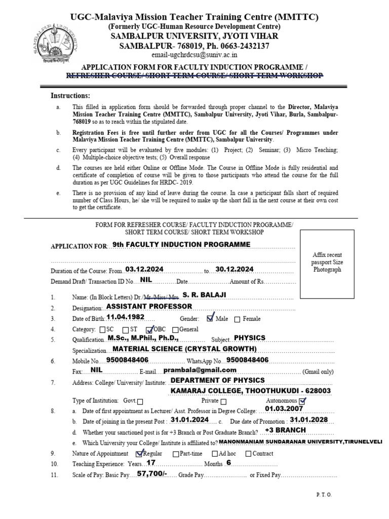 UGC MMTTC Application Form | PDF