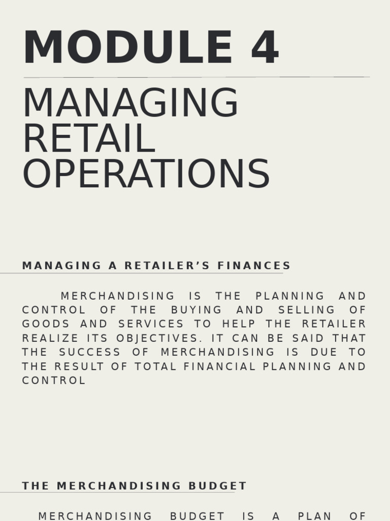 Retail Operations Management Guide | PDF | Expense | Economies