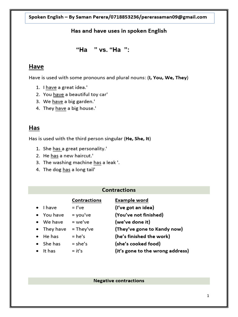 Has and Have uses | PDF | Verb | Language Families