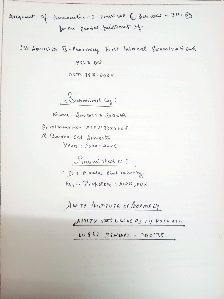 Pharmaceutics 1 Assignment | PDF