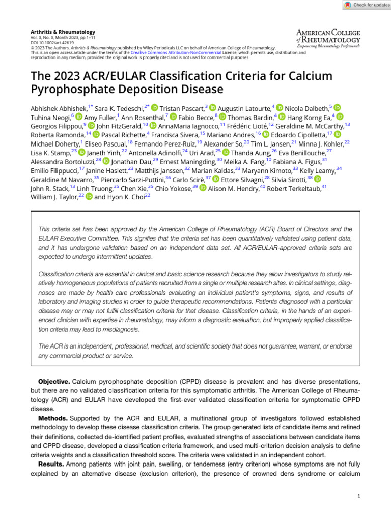 The 2023 ACR-EULAR Classification Criteria For CPPD | PDF | Clinical ...