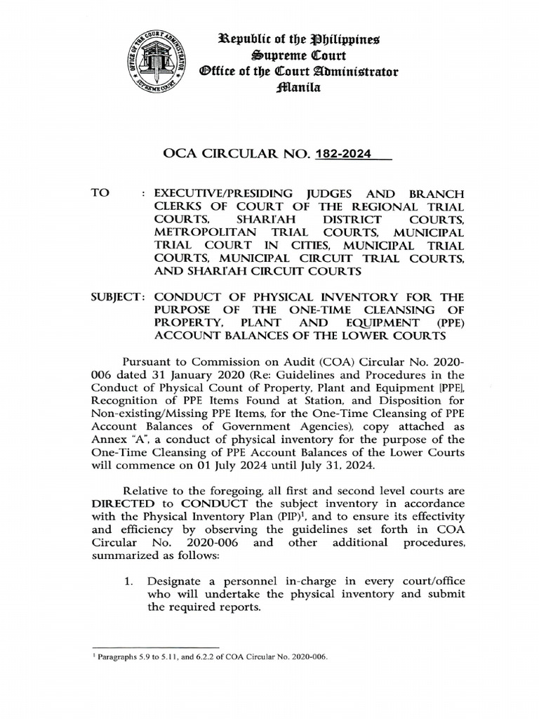 OCA Circular No. 182-2024 | PDF