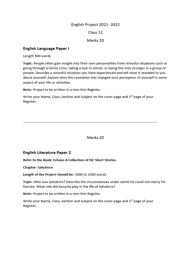 Class 11 English Project Guide | PDF