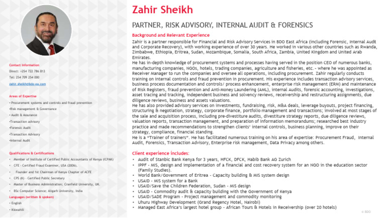 Zahir Sheikh CV | PDF | Audit | Internal Audit