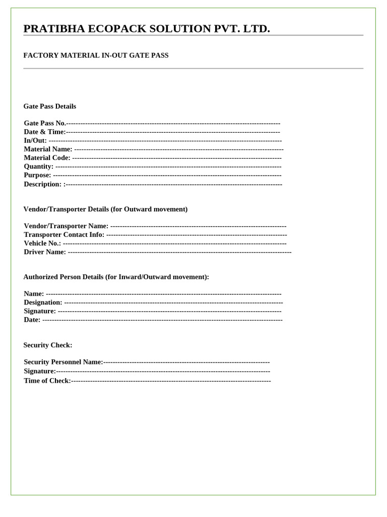 MATERIAL GATE PASS | PDF