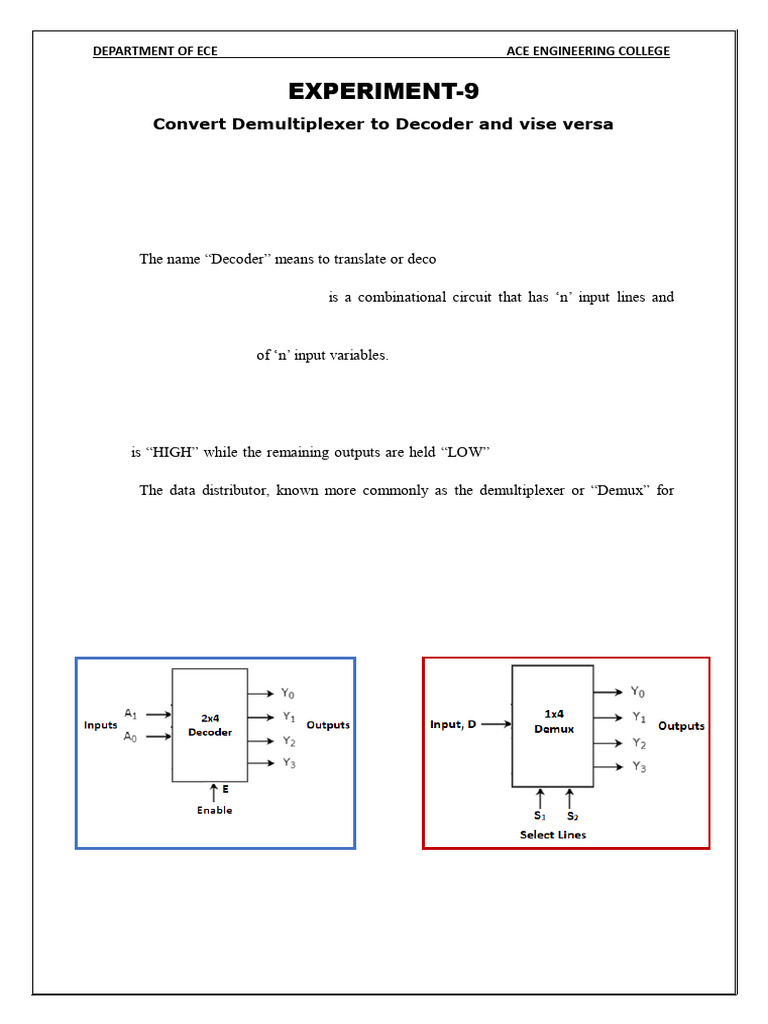 Expt 9 - Decoder To Demux & Vice-Versa - R22 - Autonomous - Final | PDF | Applied Mathematics ...