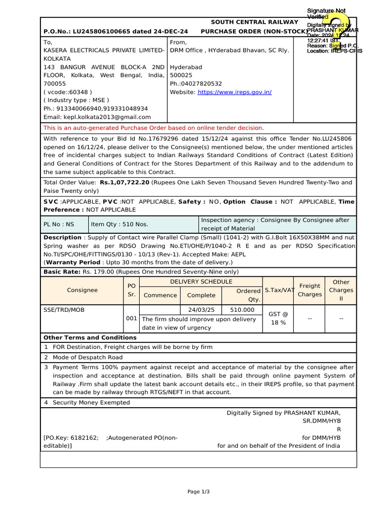 Contact Wire Parallel Clamp PO | PDF | Value Added Tax | Government ...