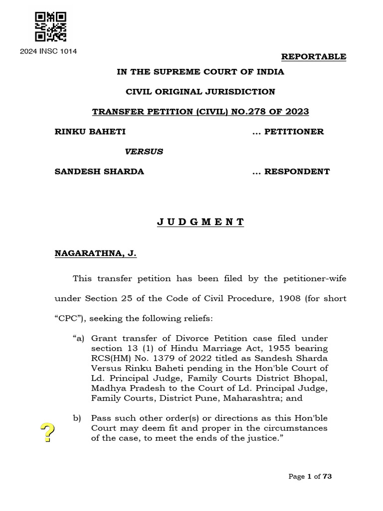 Rinku Baheti Vs Sandesh Sharda 577461 | PDF | Divorce | Marriage