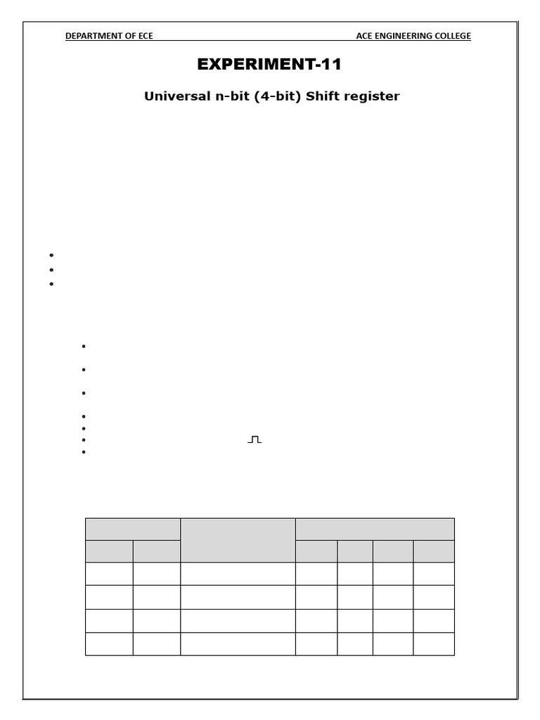 Expt 11 Universal Shift Register R22 Autonomous Final | PDF | Electronic Design | Electronic ...