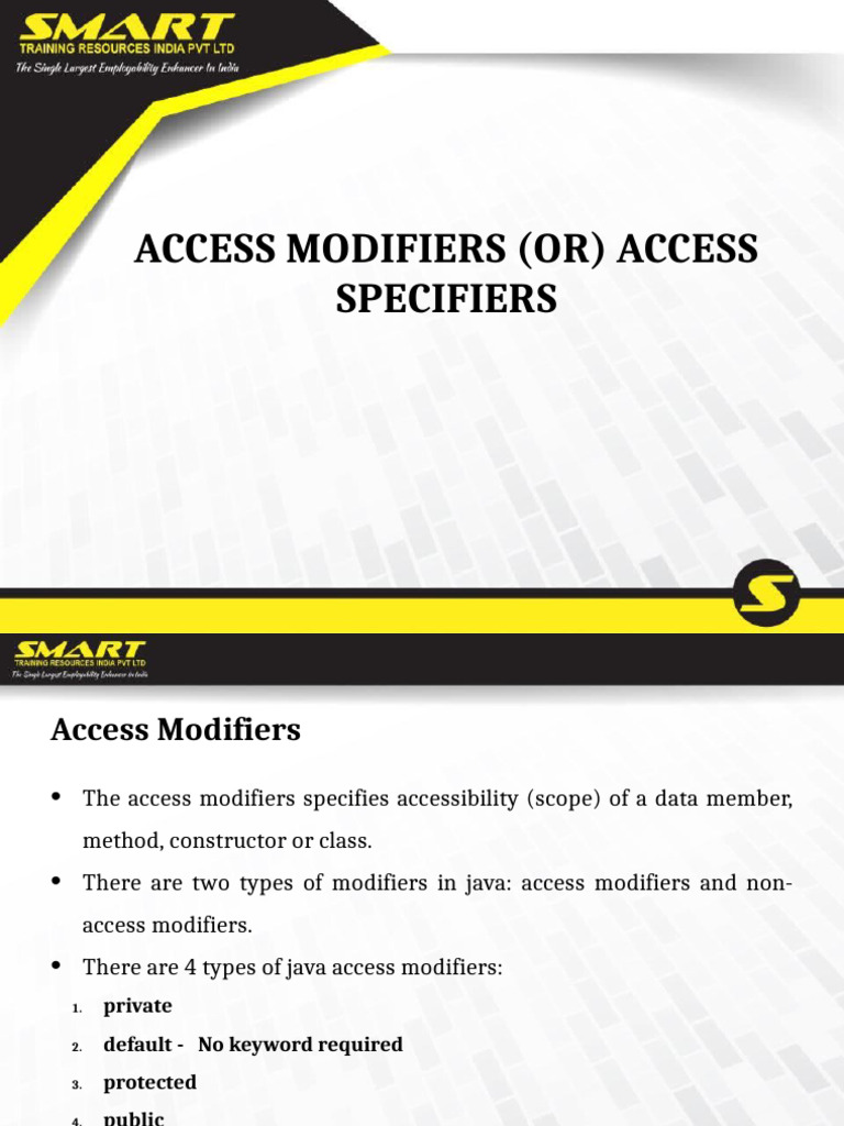 Session 1.7 Access Modifiers | PDF | Class (Computer Programming) | Method (Computer Programming)